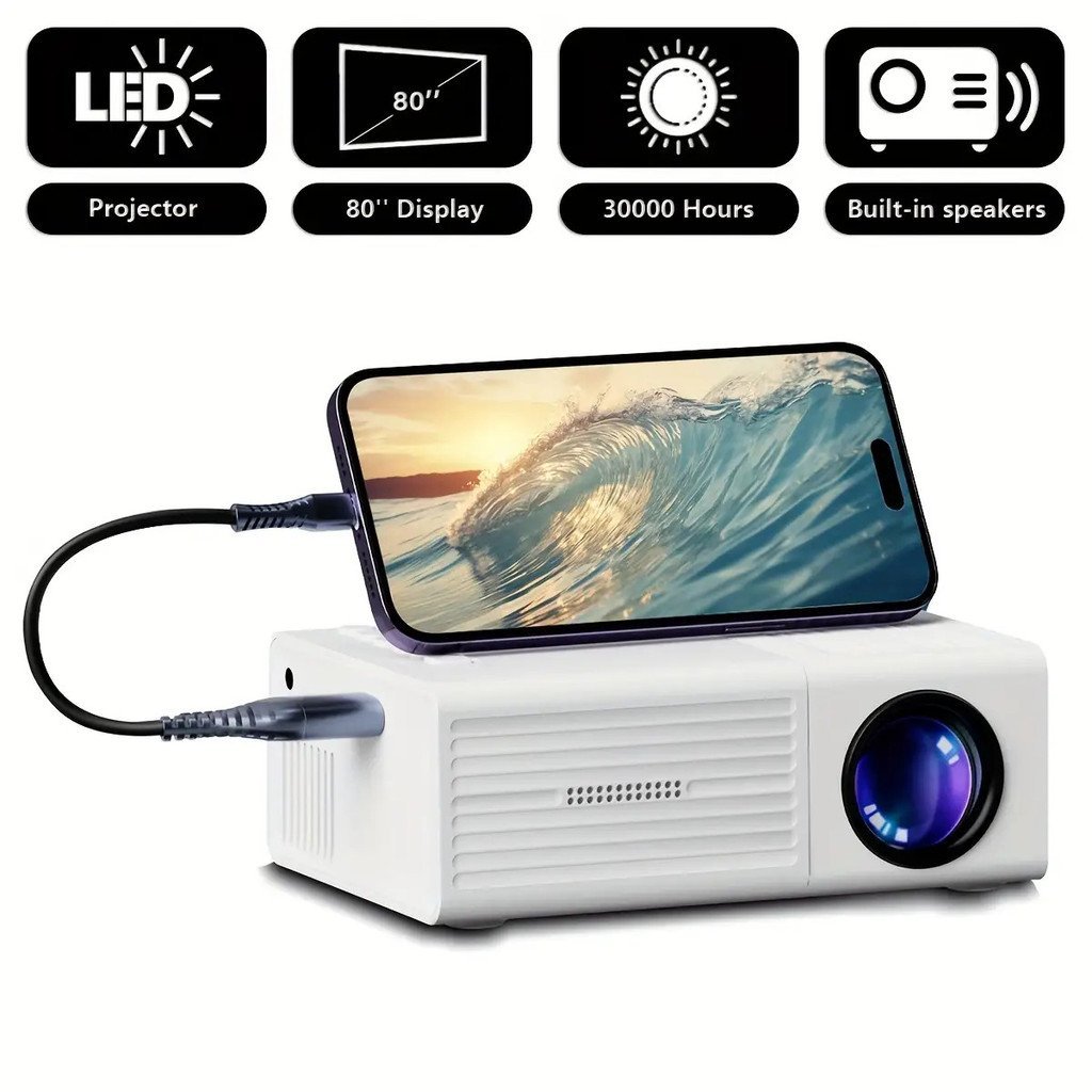 Portable Projector, Support 1080P, USB Connection, Remote Control ...