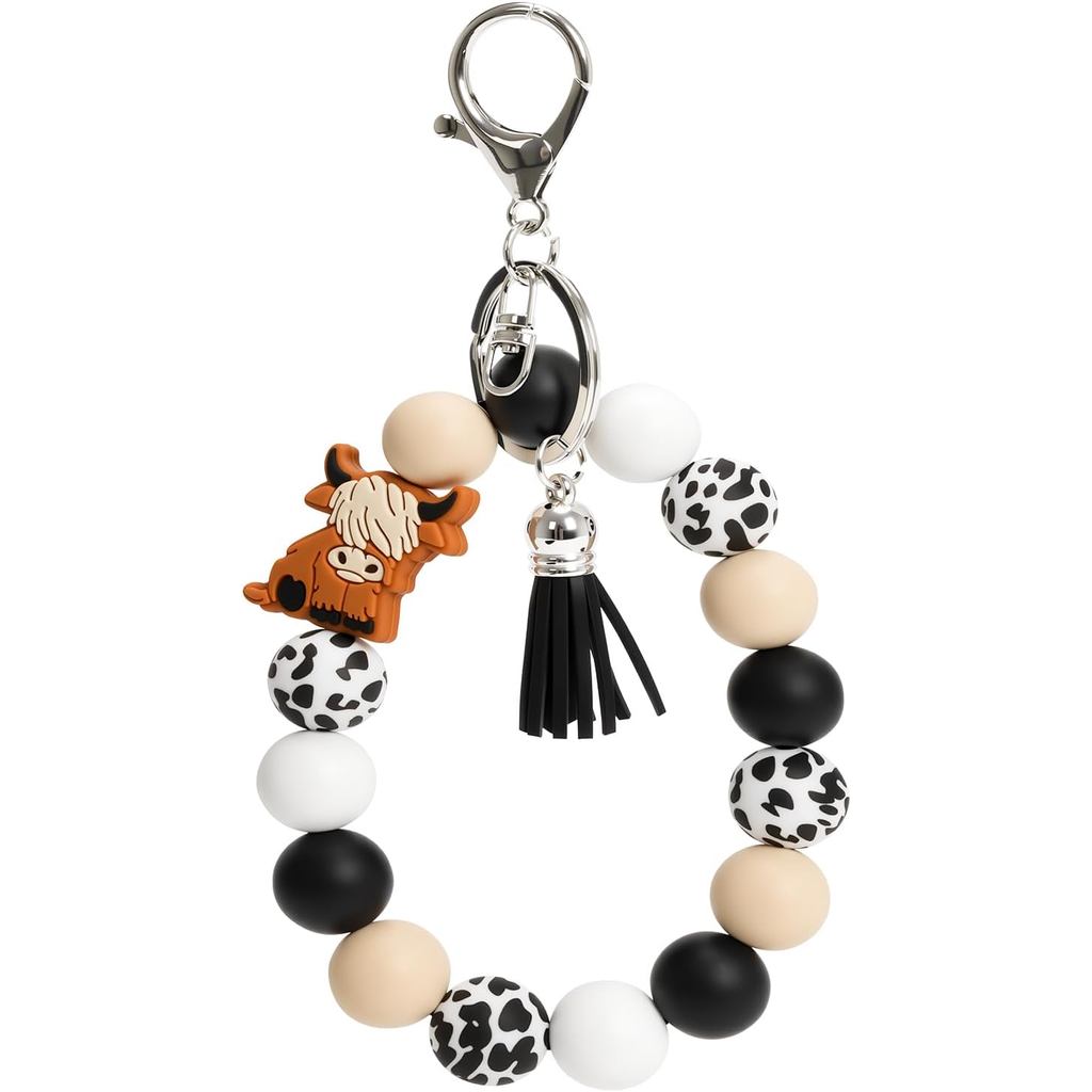 highland cow decor keychain - cute wristlet keychain for women ...