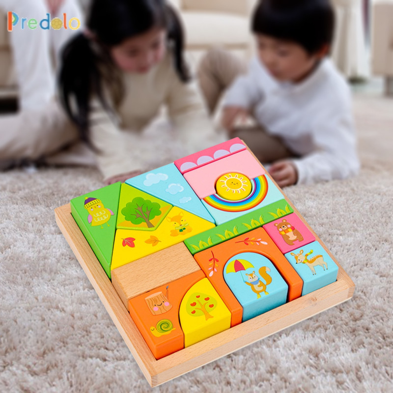 predolo 16x Wooden Building Blocks Set Stacking Game Recognition Skills ...