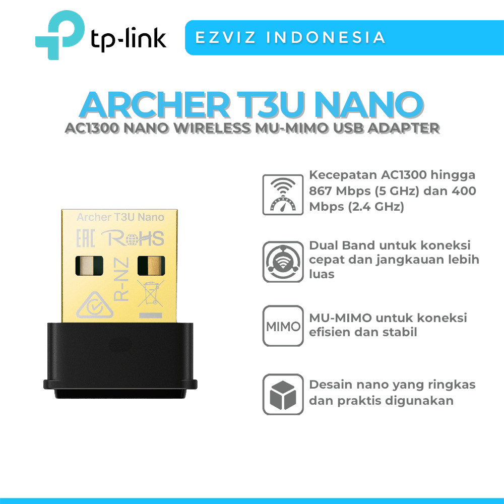 TP-LINK ARCHER T3U NANO AC1300 NANO WIRELESS MU-MIMO USB ADAPTER ...