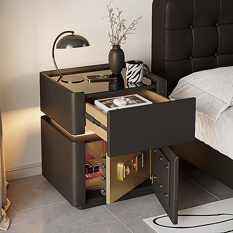 Smart Bedside Table Safe Integrated Home Bedroom Solid Wood with Lock ...