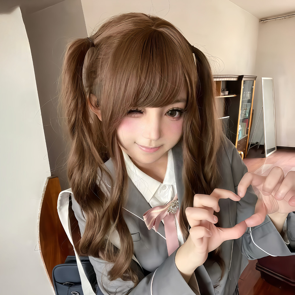 Wig Female Japanese Style Long Curly Hair Shibuya Light Brown Bangs ...
