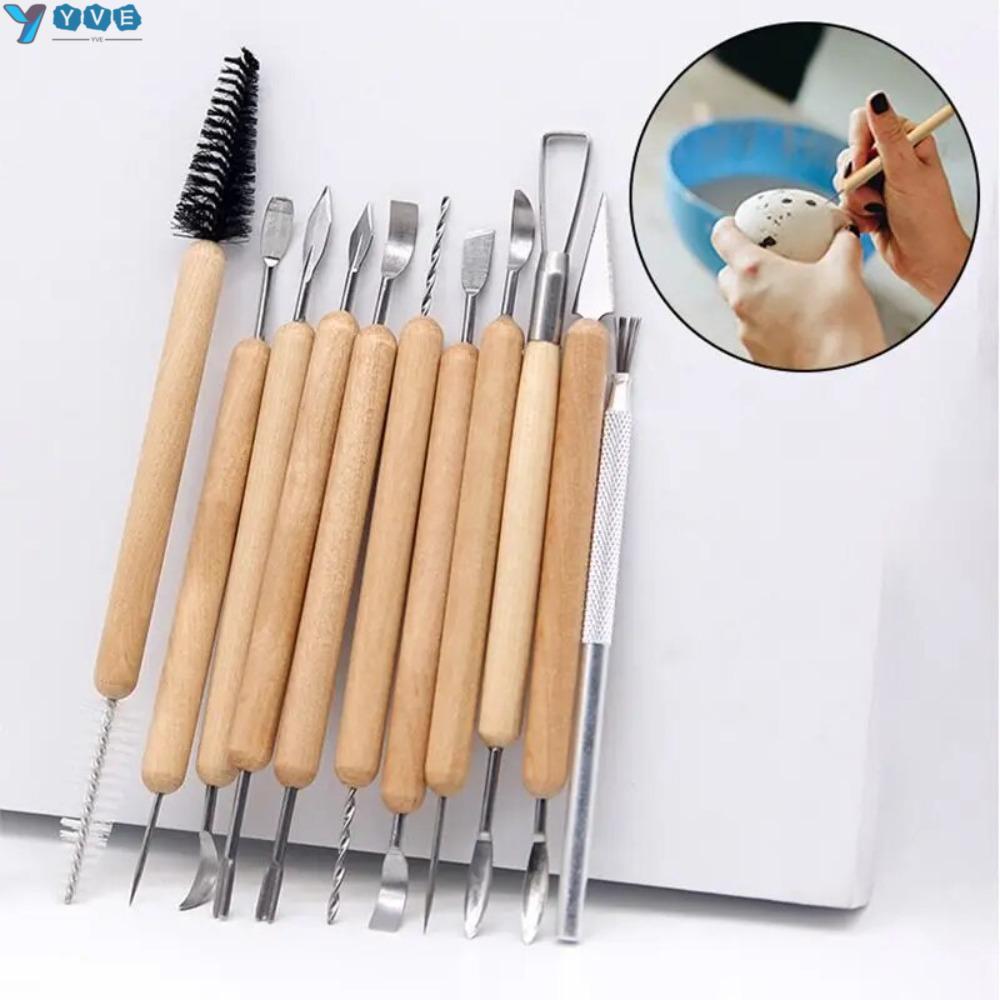 YVE 11pcs Pottery Clay Sculpting Modeling Tool Set, with Smooth Wooden ...