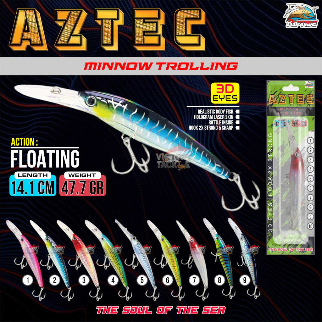RIPTIDE AZTEC FISHING BAIT LURE TROLLING FLOATING ACTION 14.1 CM 47.7 ...
