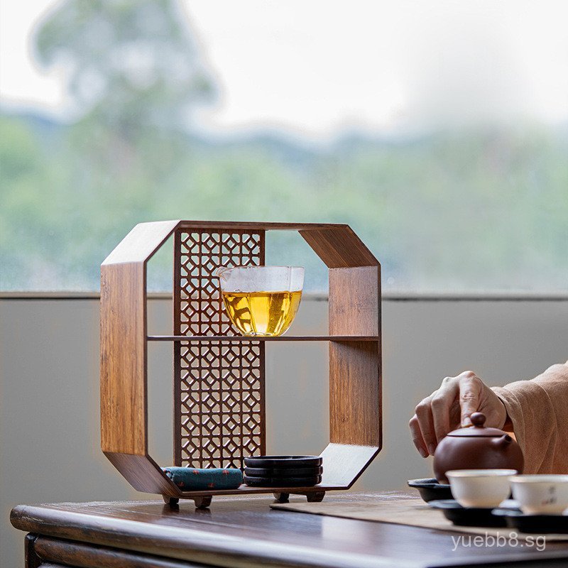 Bamboo Multi-Compartment Storage Rack Tea Set Teapot Display Rack ...
