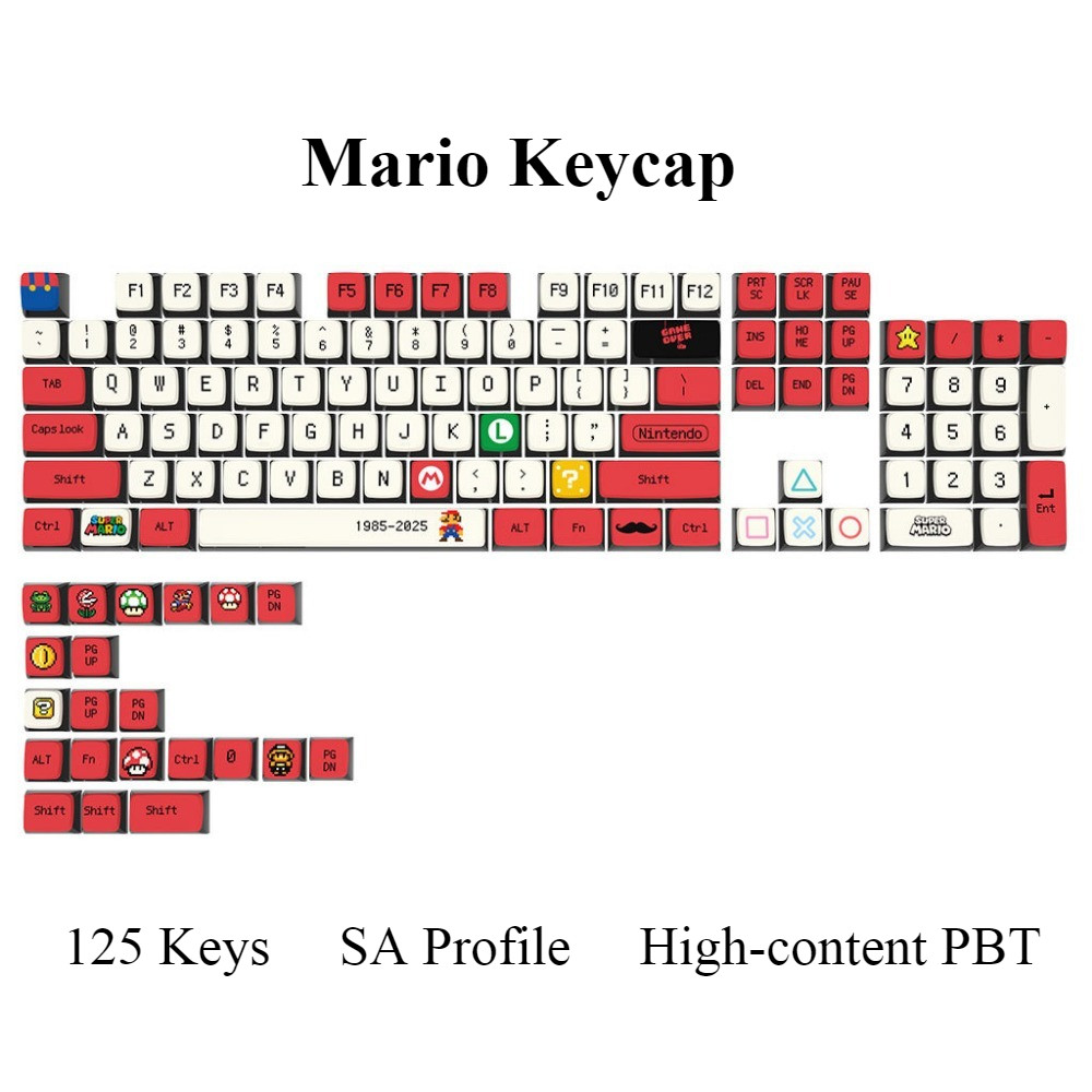 Mario Keycaps 125 Keys SA Profile PBT Wooting Aula F75 RK100 Mechanical ...