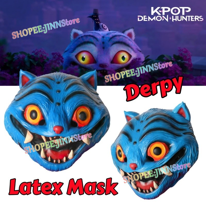 -JINN-KPOP DEMON HUNTERS Cosplay Blue Tiger Latex Masks Cute DERPY ...