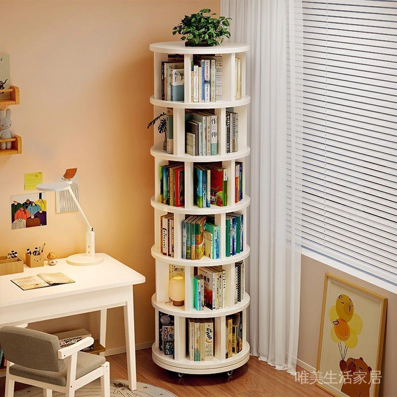 Narrow Cabinet Beside Desk Floor-standing Solid Wood Bookshelf Rotating ...