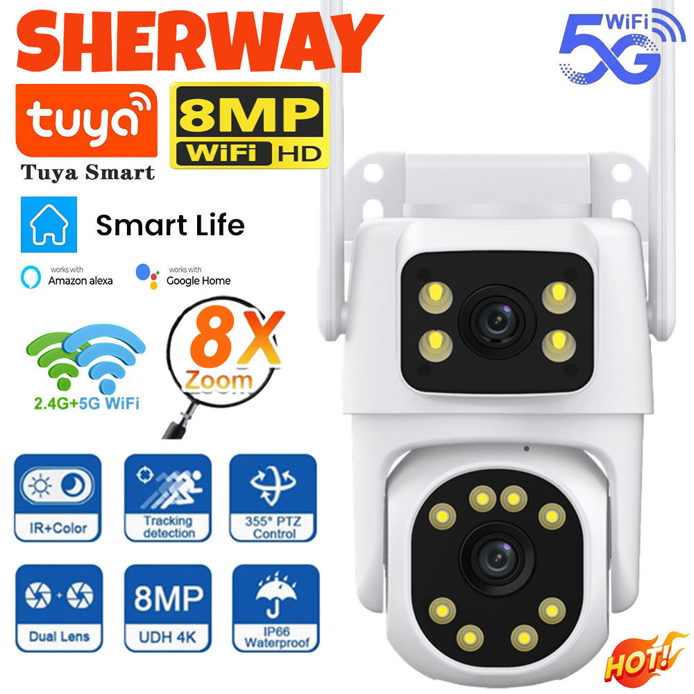 Tuya Dual Lens 5G WiFi IP Camera Outdoor 4K 8X Zoom Dual Screen PTZ ...