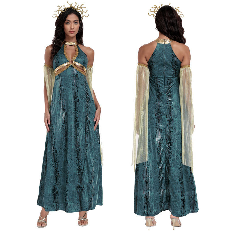 Snake Woman Cosplay Costume Halloween Greek Mythology Blue Gorgon ...