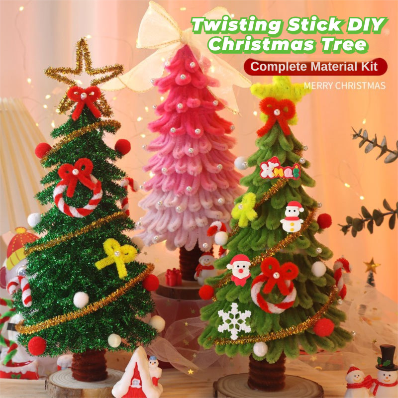2025 Christmas DIY Pipe Cleaner Tree Kit with Wooden Base & LED Light ...