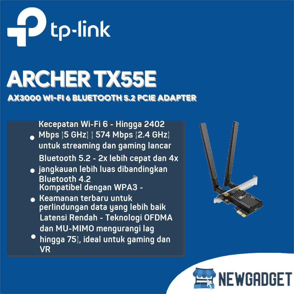 TP-LINK ARCHER TX55E AX3000 WI-FI 6 BLUETOOTH 5.2 PCIE ADAPTER | Shopee ...