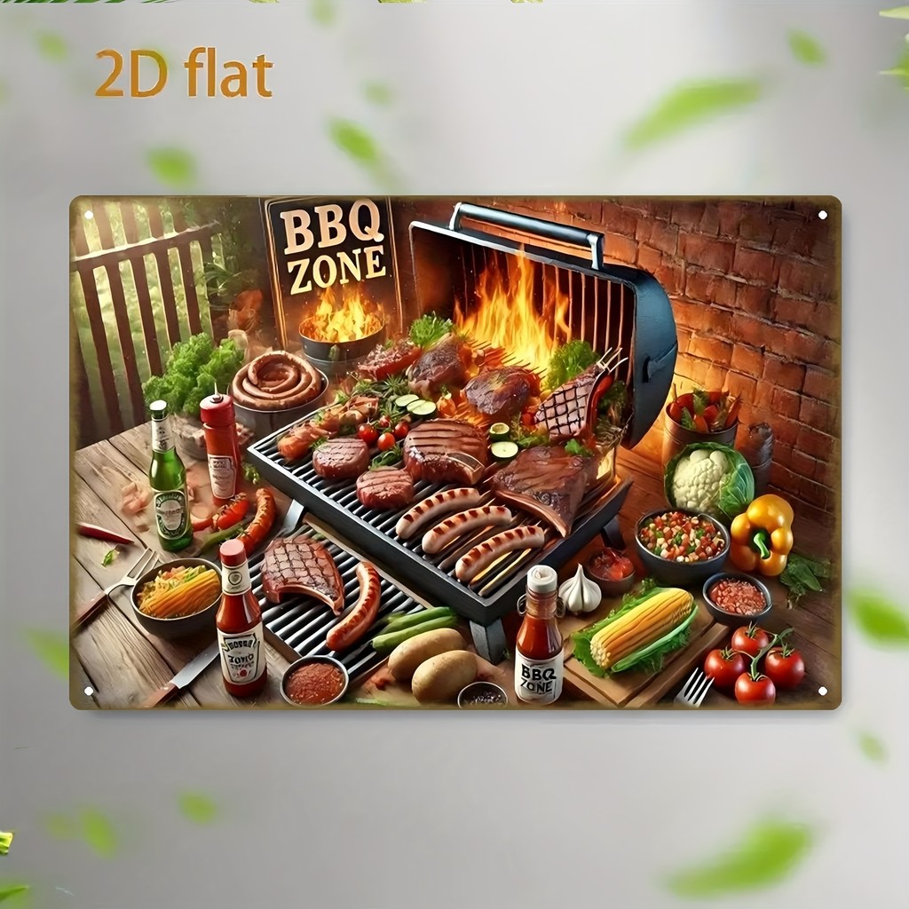 1 2D Plate Vintage Sign Plaque - | Outdoor BBQ scene with grill ...