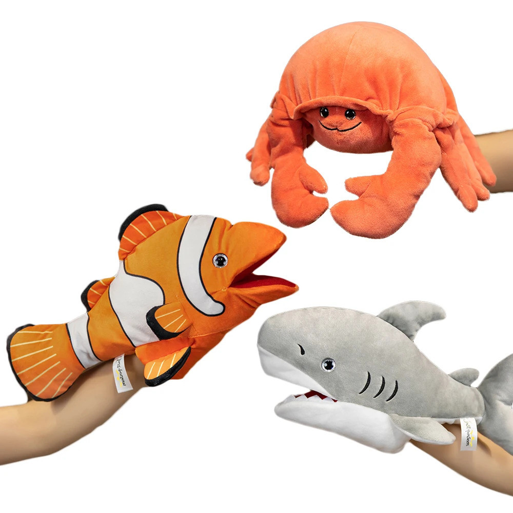 In Stock Plush Fish Hand Puppet Stuffed Marine Animals Shark Octopus ...
