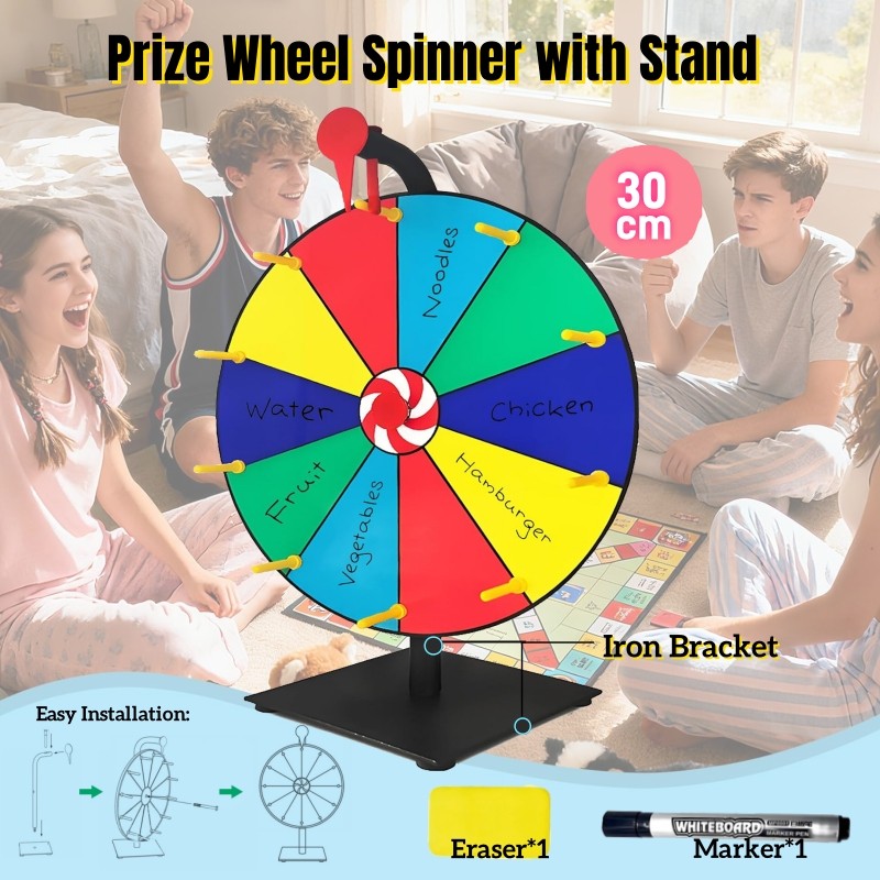 30cm Metal Stand Spinning Prize Wheel, Dry-Erase Raffle Game Wheel for ...