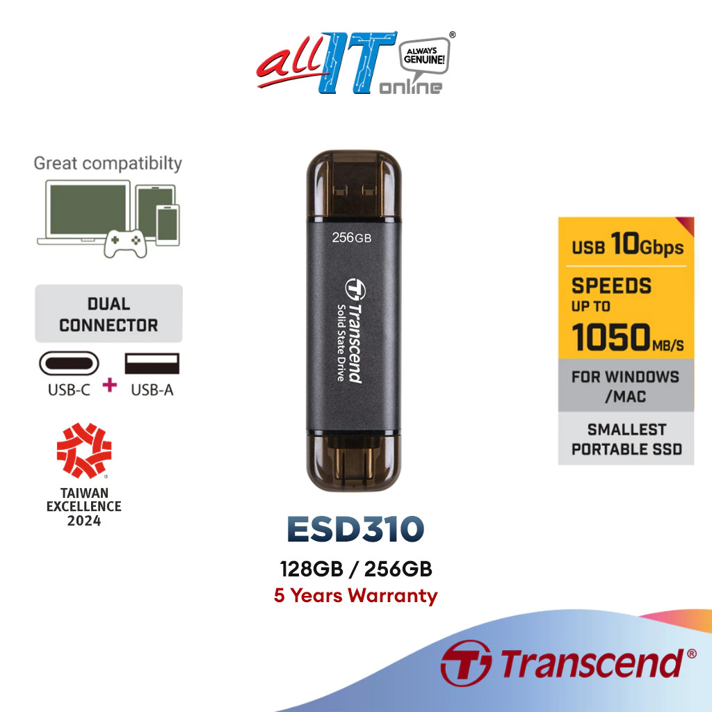 Transcend SSD ESD310 3D NAND Portable External SSD with USB 3.2 Type-A ...