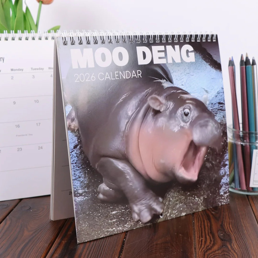 Moo Deng Calendar For 2026 | Cartoon Hippopotamus Ornament Cute Multi ...