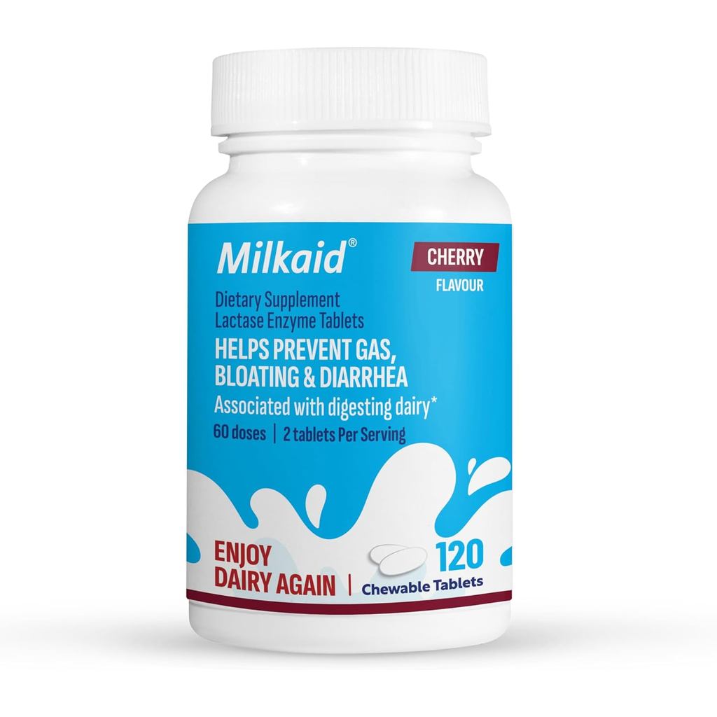 Milkaid Lactase Enzyme Chewable Tablets for Lactose Intolerance Relief ...