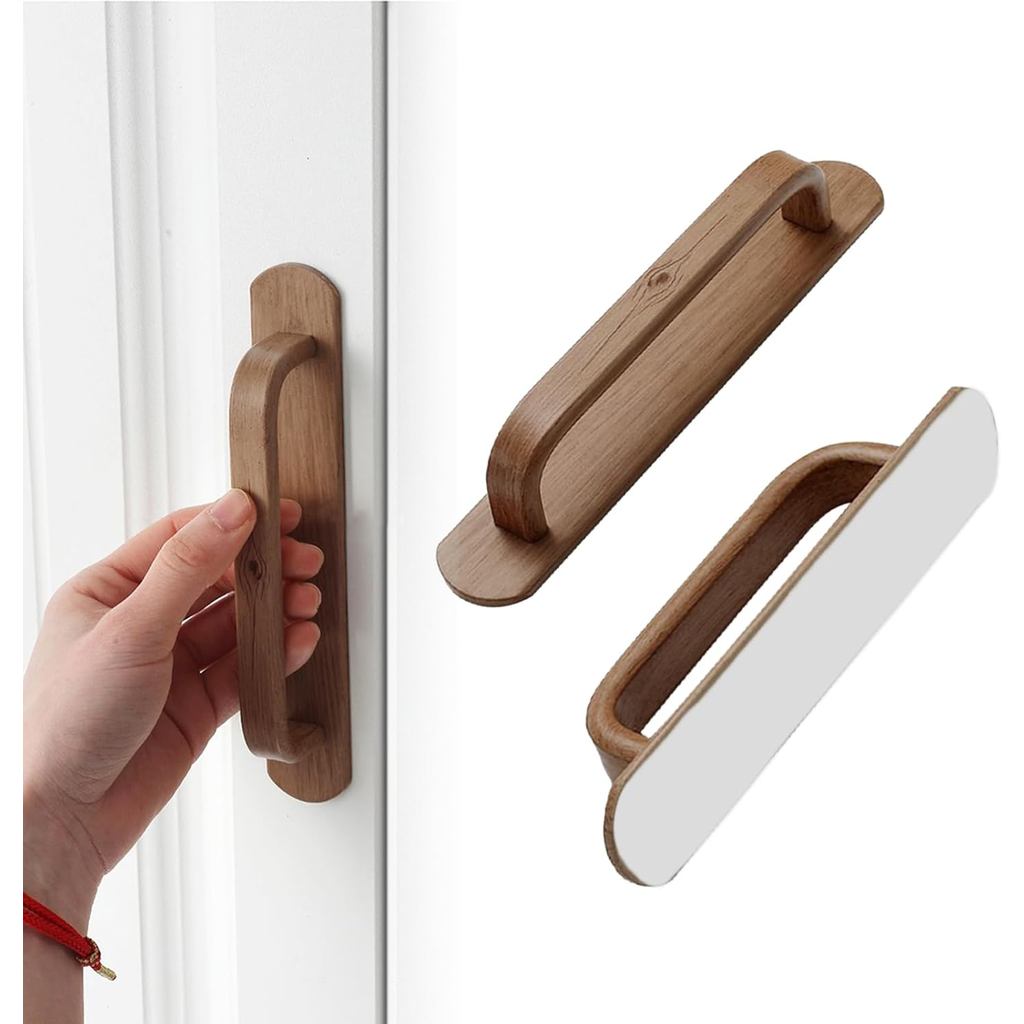 2 Pack Self-Stick Handle Wood Like Cabinet Handle Aluminum Pull with ...