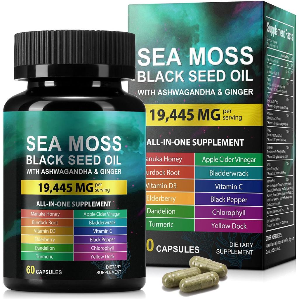 Sea Moss Black Seed Oil Ashwagandha Ginger, Sea Moss Capsule with ...