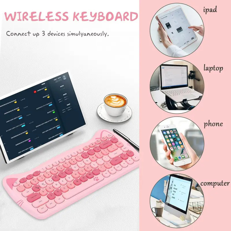 3060i Wireless Cute Computer Keyboard 80% Percent Lovely Cat Lovely Cat ...