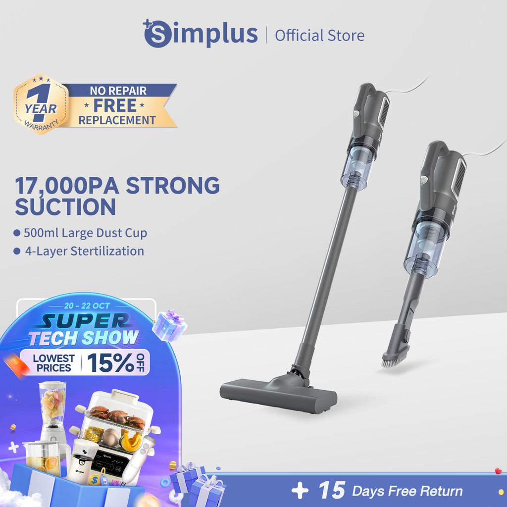 Simplus Vacuum Cleaner | 17,000Pa Suction Power | 500ml Dust Cup | 4 ...