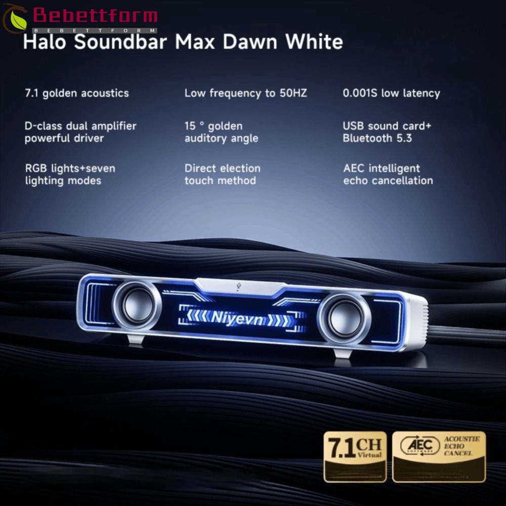 BEBETTFORM Wired Desk Soundbar, Lights Low Latency Desktop Computer ...