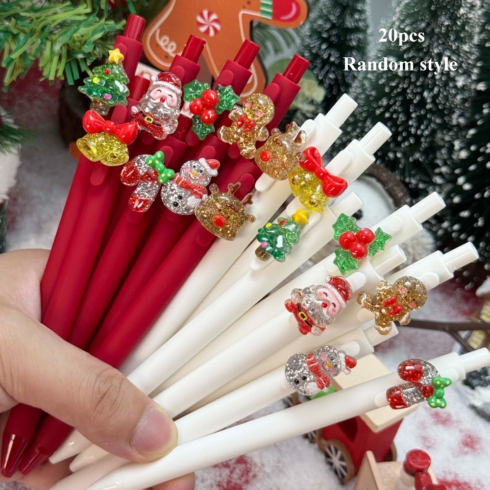 10/20pcs Christmas Theme Gel Pens Black Ink Retractable Xmas Holiday ...