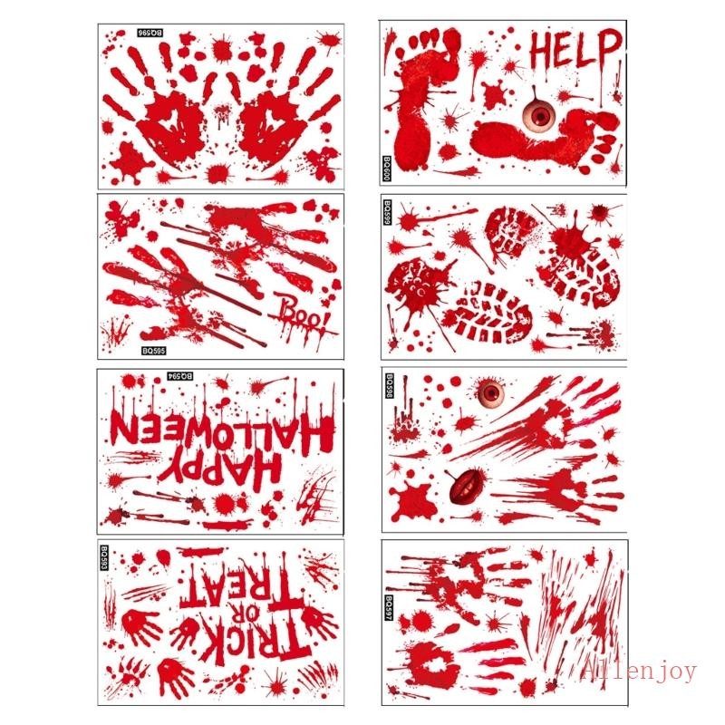 JOY Halloween Window Clings 8 Sheets Horror Bloody Handprint Footprint ...