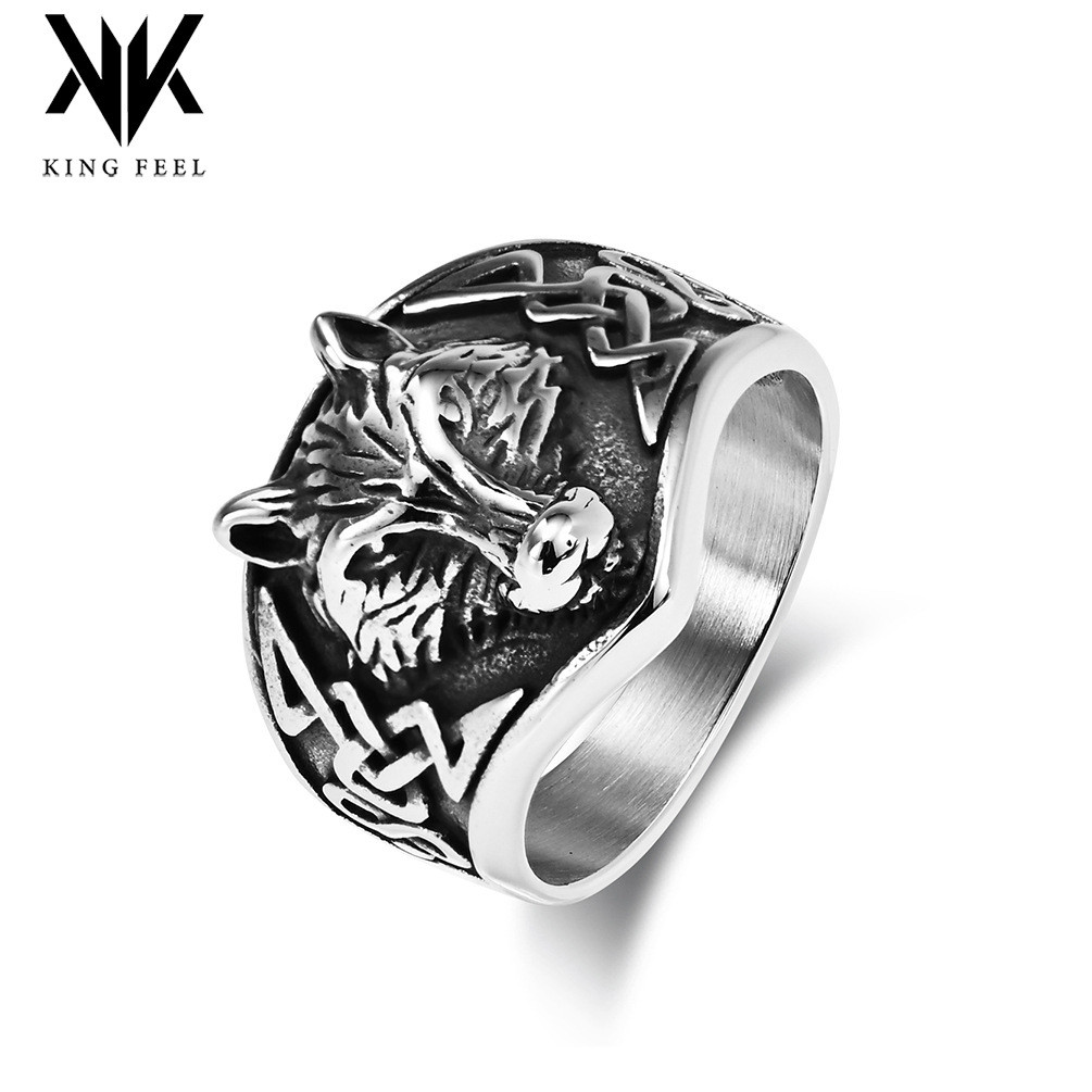 scandinavian retro Style Celtic Wolf Titanium Steel Ring Ring Men's ...