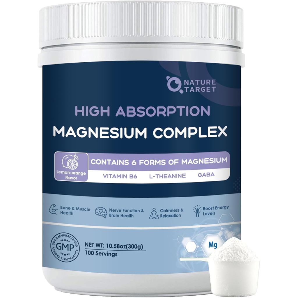 NATURE TARGET Magnesium Powder Supplement with Glycinate, Citrate ...