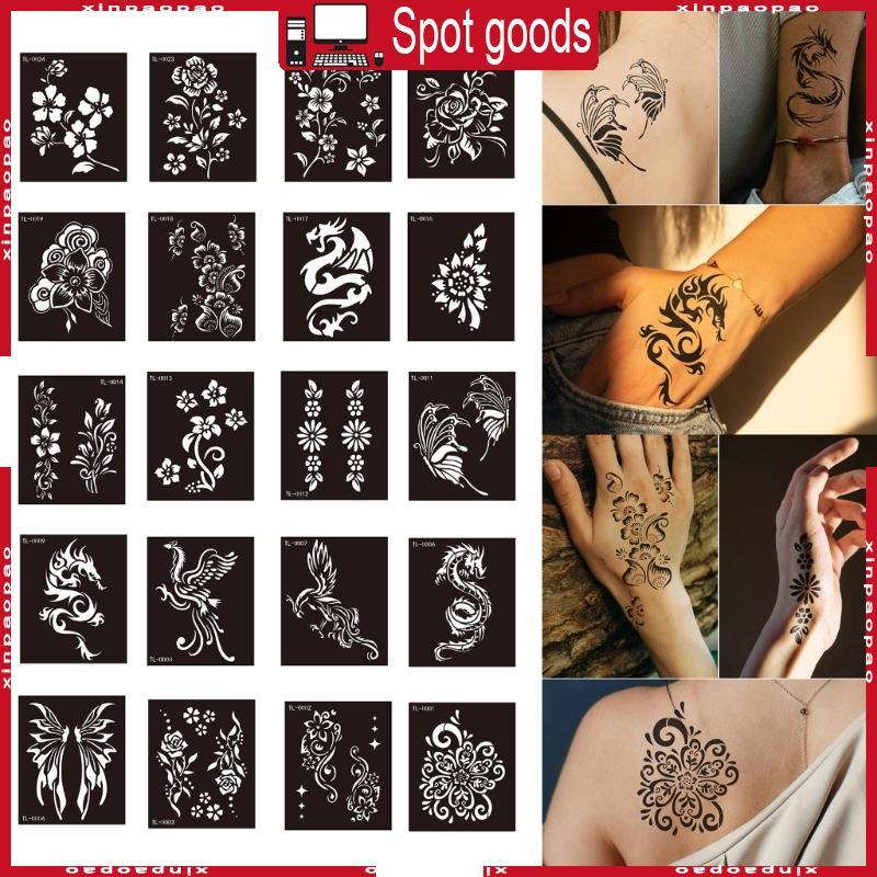 XI Hennas Tattoos Stencils Glitter Airbrush Temporary Tattoos Stickers ...