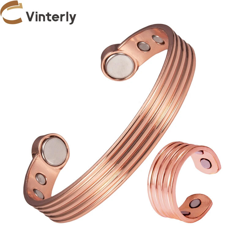 Vinterly Magnetic Pure Copper Jewelry-Set Adjustable Bracelets Rings ...