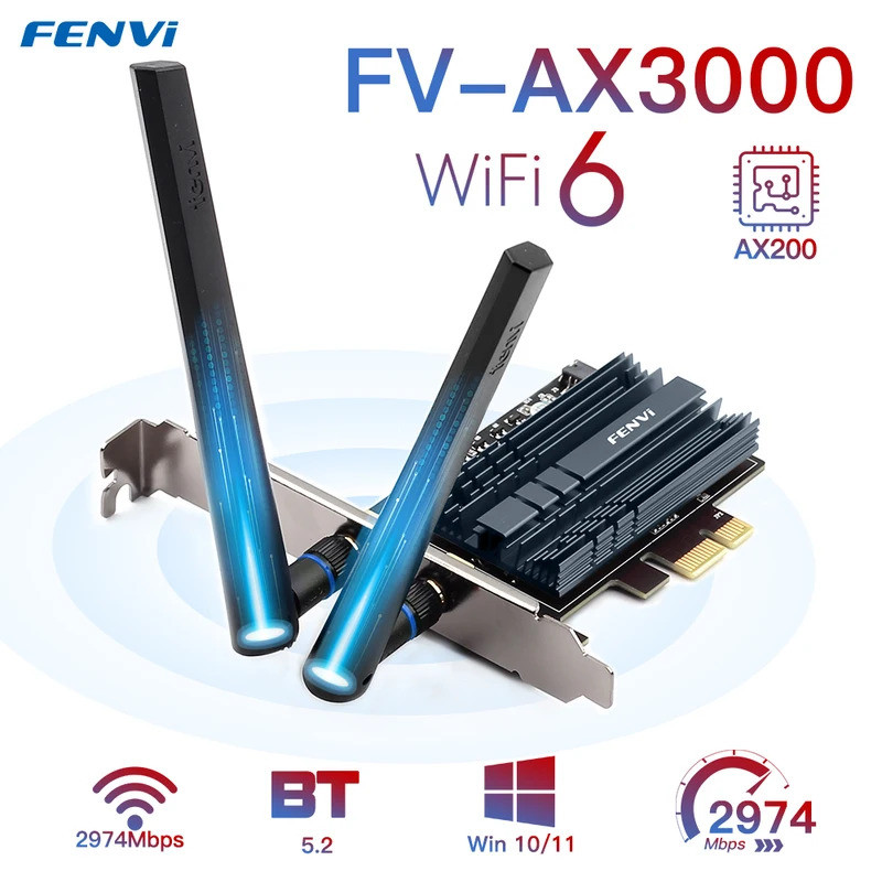 3000Mbps FV-AX3000 Wi-Fi 6 AX200 Wireless PCIe For Bluetooth 5.2 802 ...