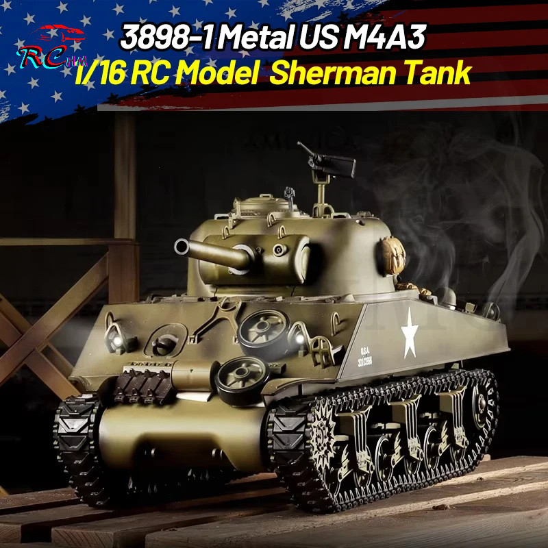 Henglong 3898-1 M4A3 Main Battle Tank 1/16 RC Model US Sherman Battle ...