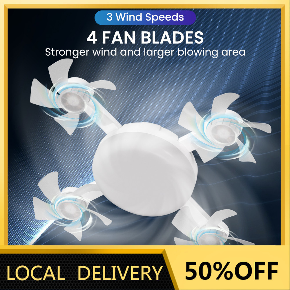 SG STOCK 4Heads Drone Ceiling Fan With Light 60W 3Color+3Fan Speeds E27 ...