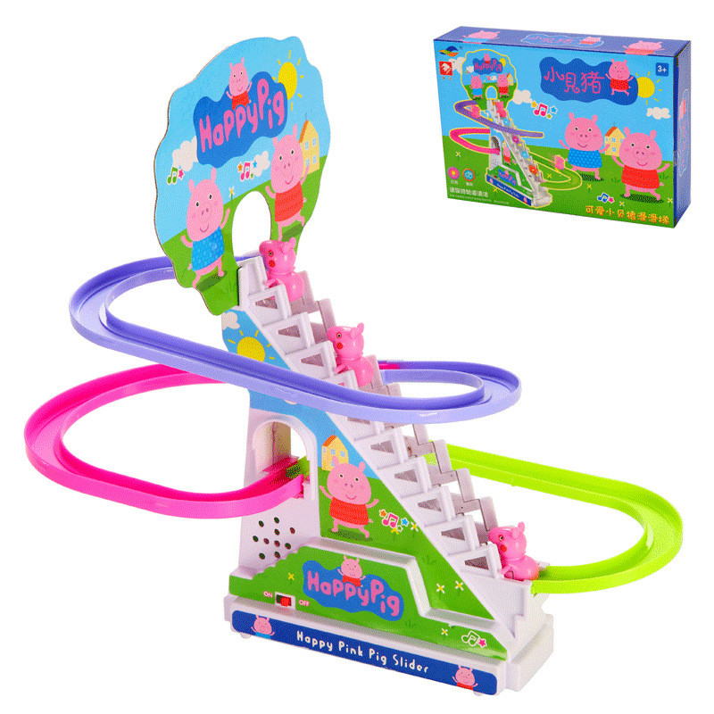 Children's Piggy Stair Climbing Toy Track Car Electric Assembly Fun ...