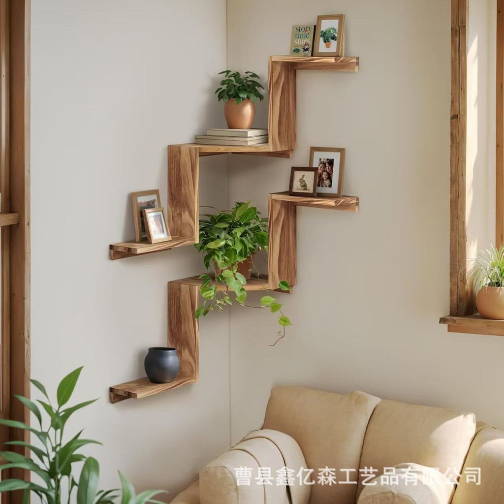 [48H Shipping] Wooden Storage Rack Corner Bookshelf Ladder Floating ...