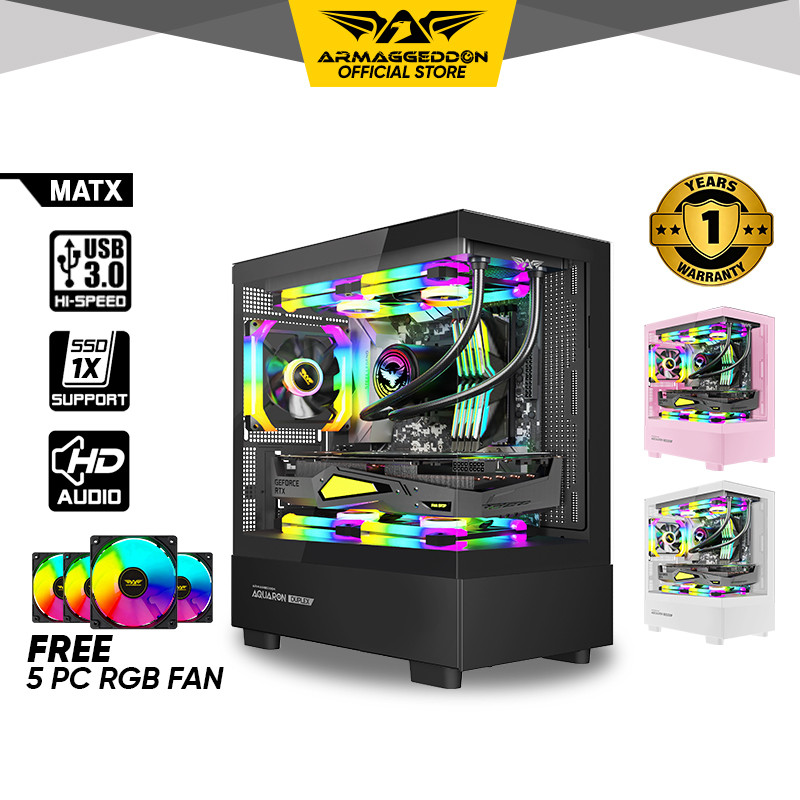 Armaggeddon Aquaron Duplex MATX Gaming PC Case with Tempered Glass Side ...