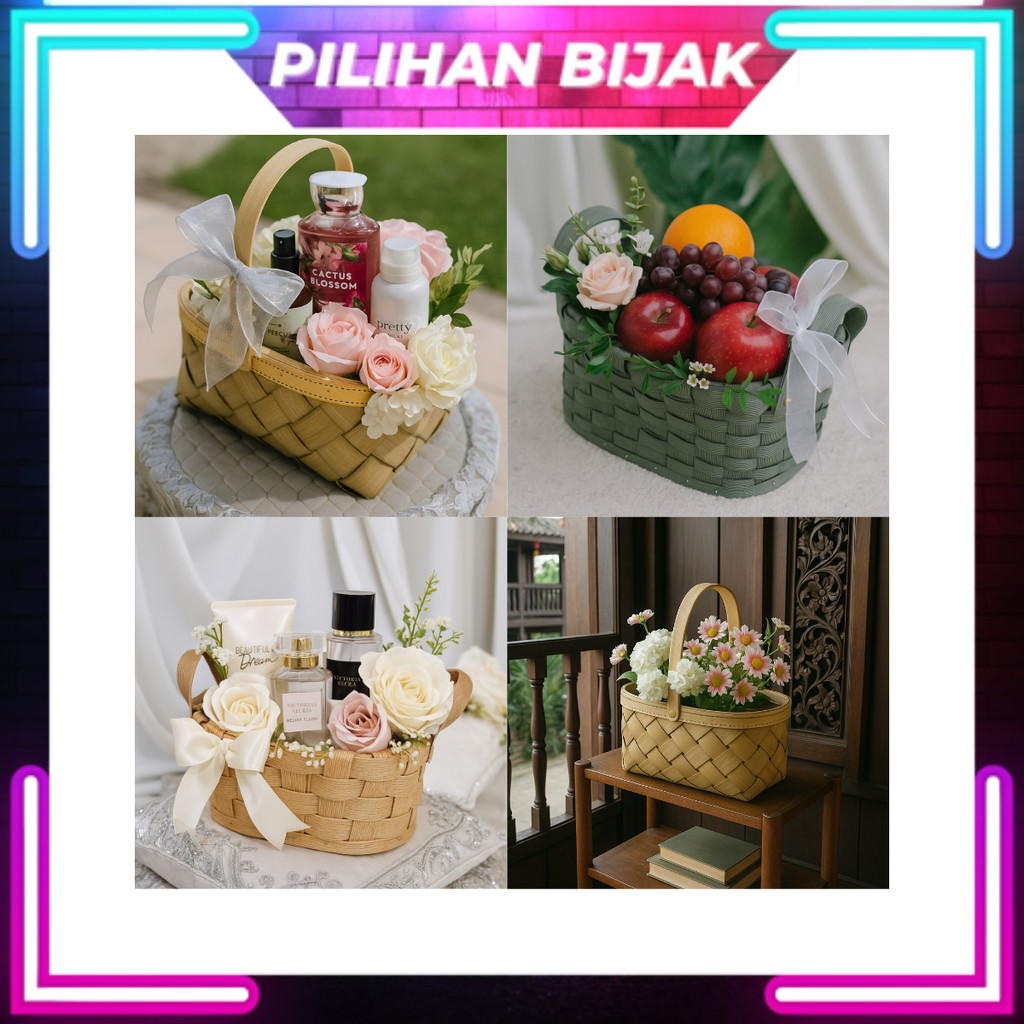 Rattan & Bamboo Basket with Handle / Bakul Rotan Hiasan / Picnic ...