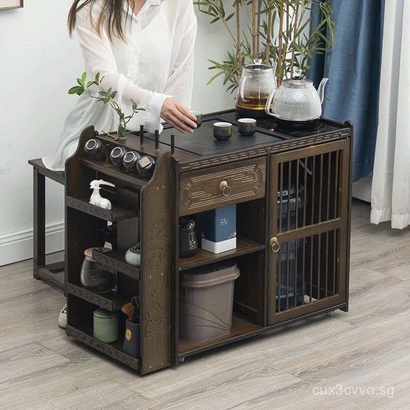 Mobile Tea Table Tea Cart Home Tea Cabinet Solid Wood Small Tea Table ...