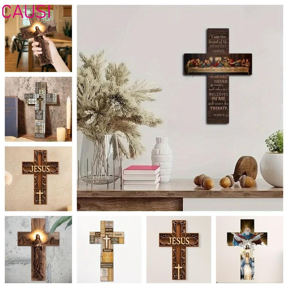 CAUSI Cross Wall Decor, 12 x 8 Inch Wooden Christians Cross Sign ...