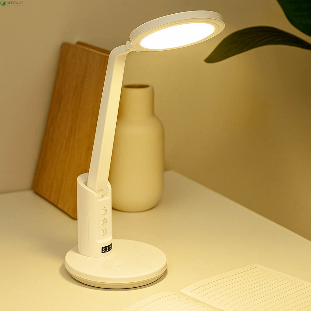 NEEDWAY LED Clock Table Lamp, Eye Protection Reading Light USB ...