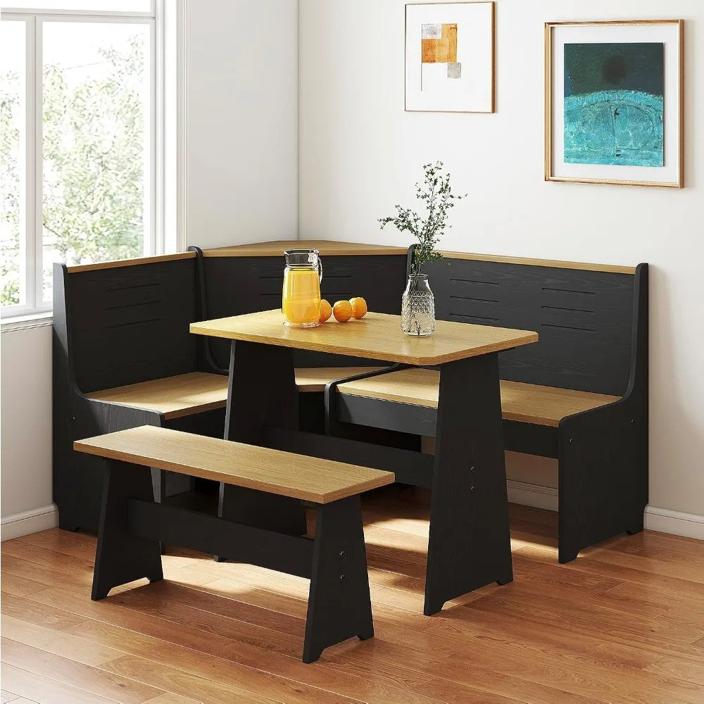 Breakfast Nook Kitchen Corner Dining Table Bench Chair Set, Space-saving 3-4 Seat L-shape For ...