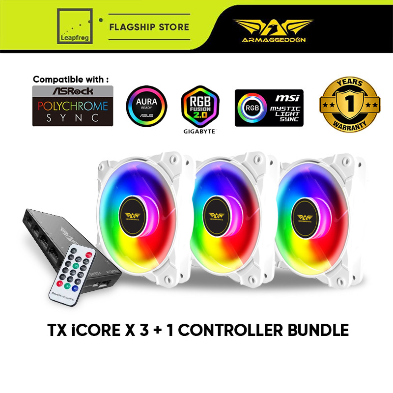 Armaggeddon Tessaraxx ARGB ICORE 12CM 14CM PC Cooling Fan 3 Unit Combo ...