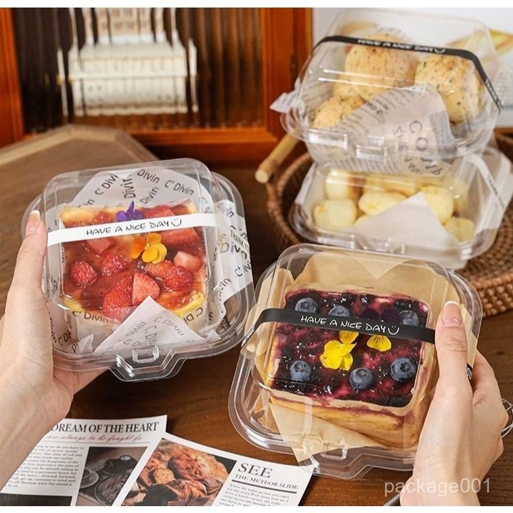 100 Sheets Clear Lid Box Tightly Locked Minimalist Cake Korean Bakery ...