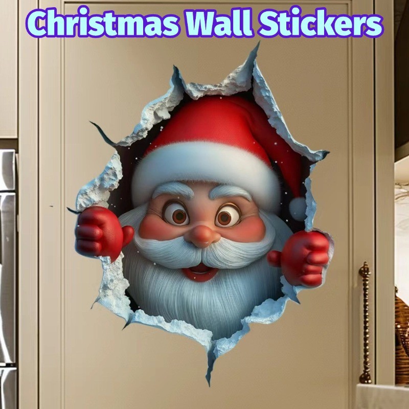 Christmas 3D Santa Sticker Break Through The Wall Toilet Sticker PVC ...
