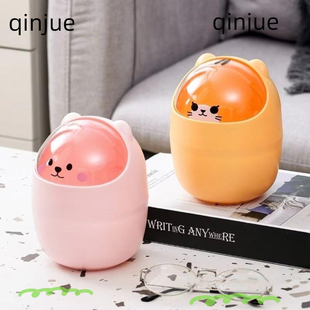 QINJUE Storage Bin, Cute Cartoon Mini Wastebasket Desktop, With Lid ...