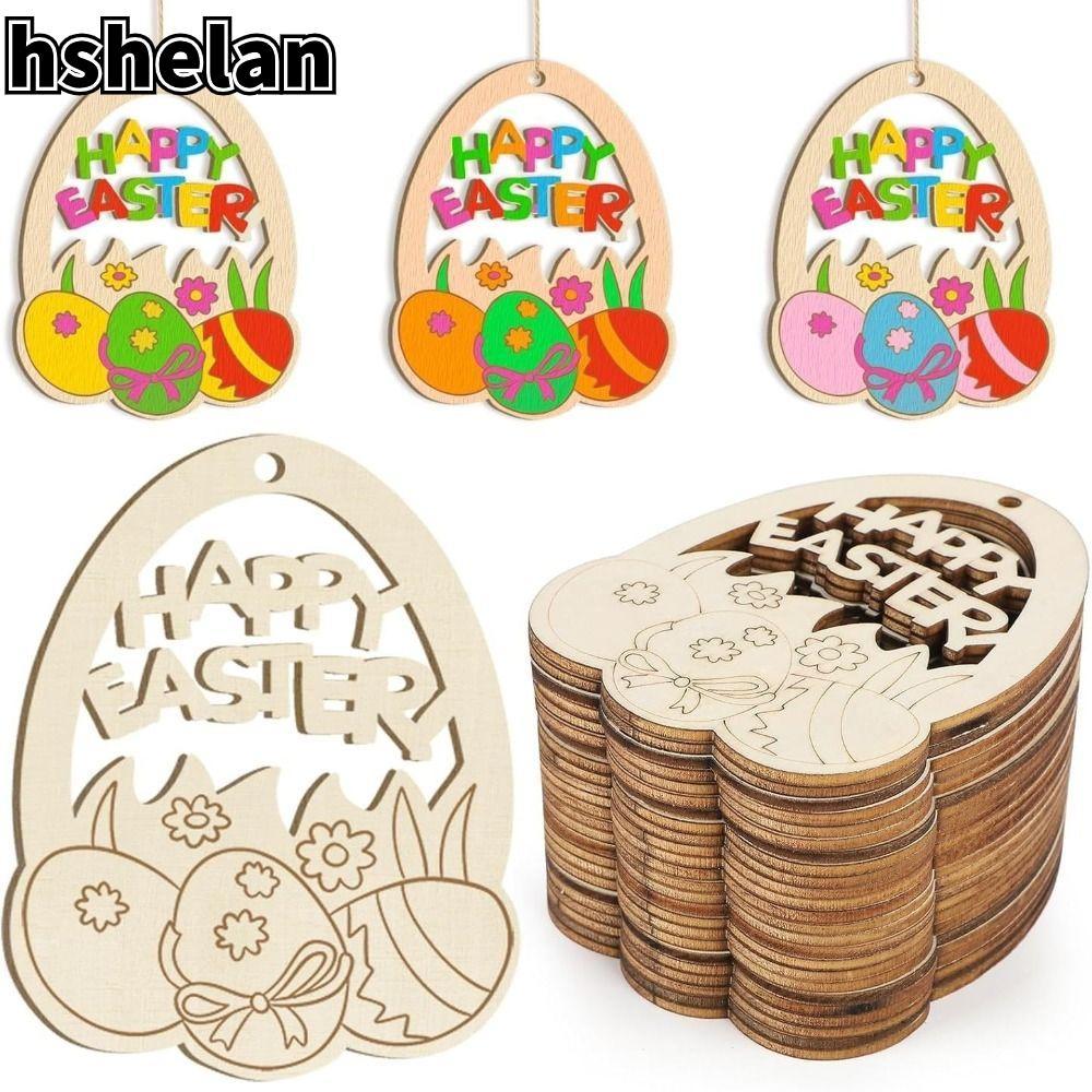 HSHELAN 10Pcs Easter Egg Craft Kit, Wood Multi-Pack Easter Egg Hanging ...