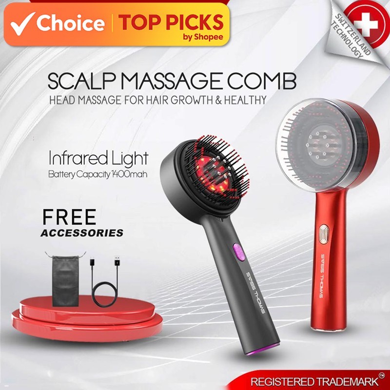 Swiss Thomas Scalp Massage Comb Infrared Light Head Massager For Hair ...